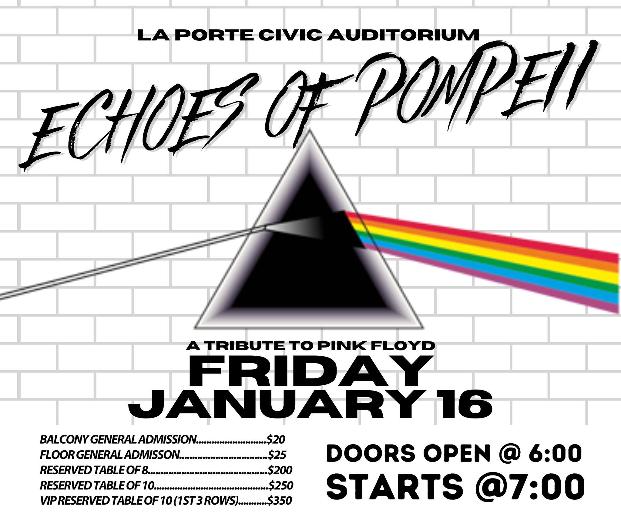 Pink Floyd Tribute "Echoes of Pompeii" coming back to the La Porte Civic