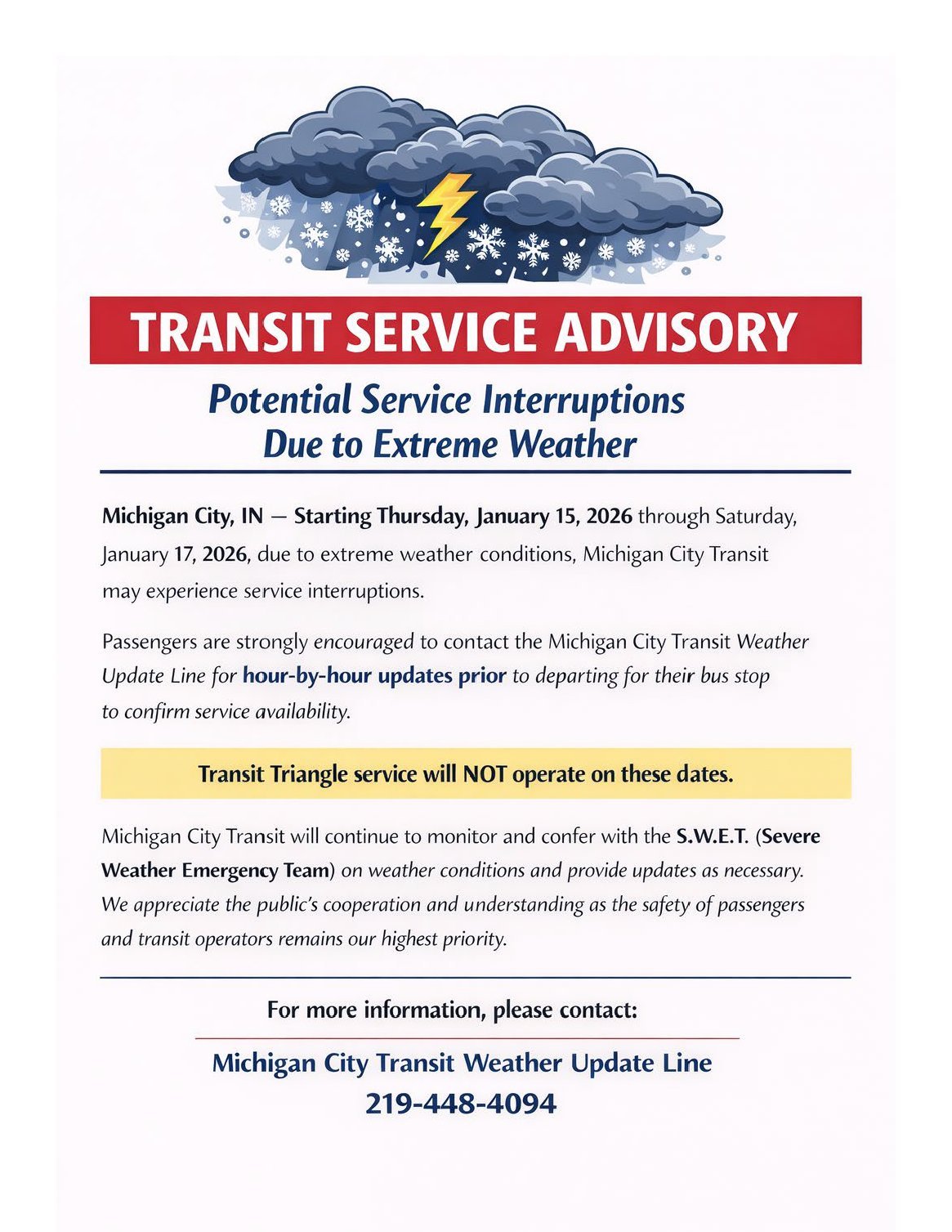 Michigan City Transit Service Advisory: Potential Service Interruptions ...