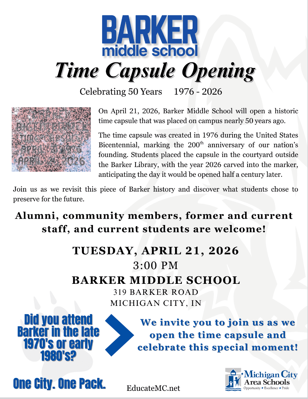 Barker Middle School to Open Historic Time Capsule